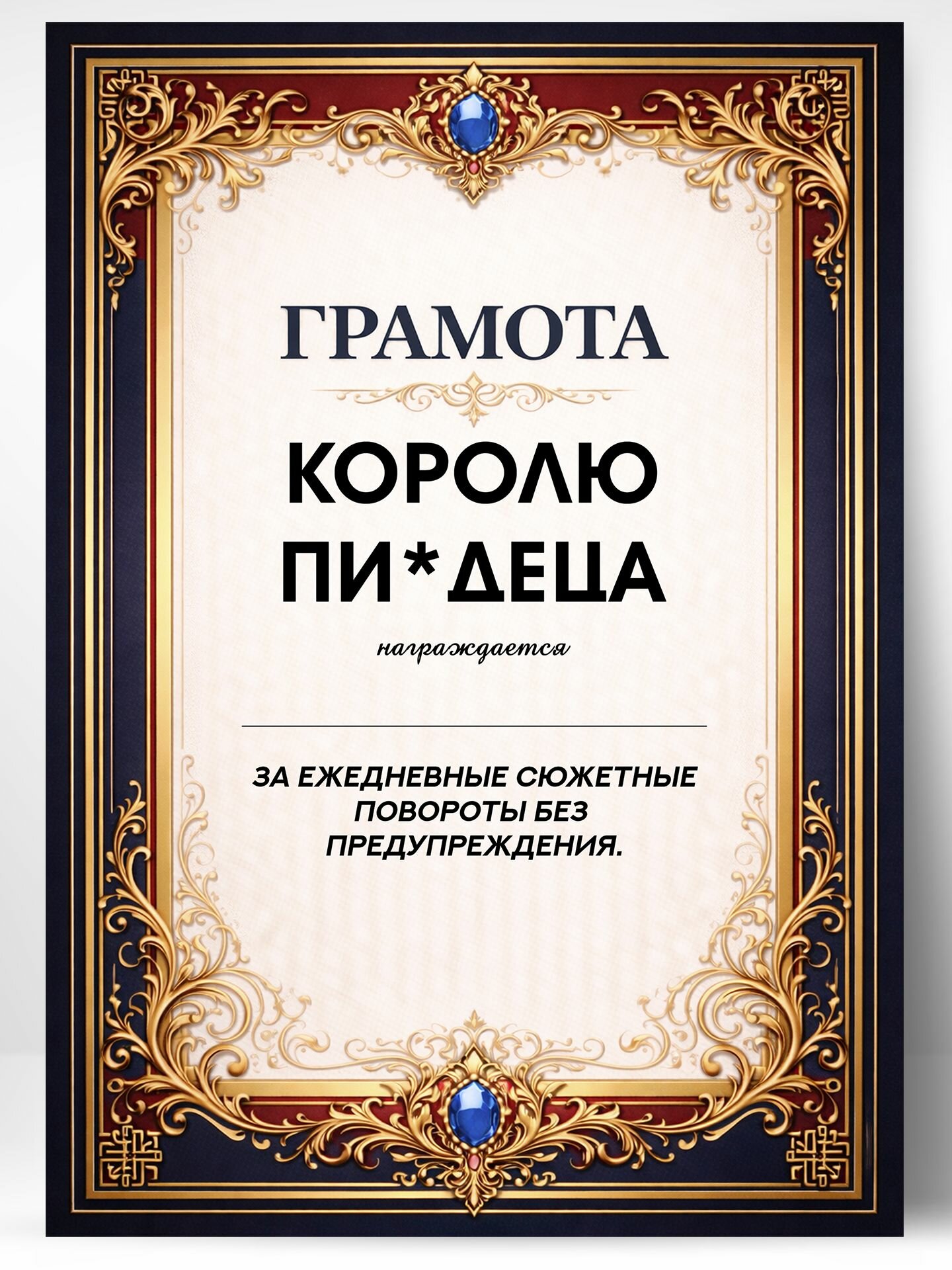 Прикольная грамота, диплом для другу - королю