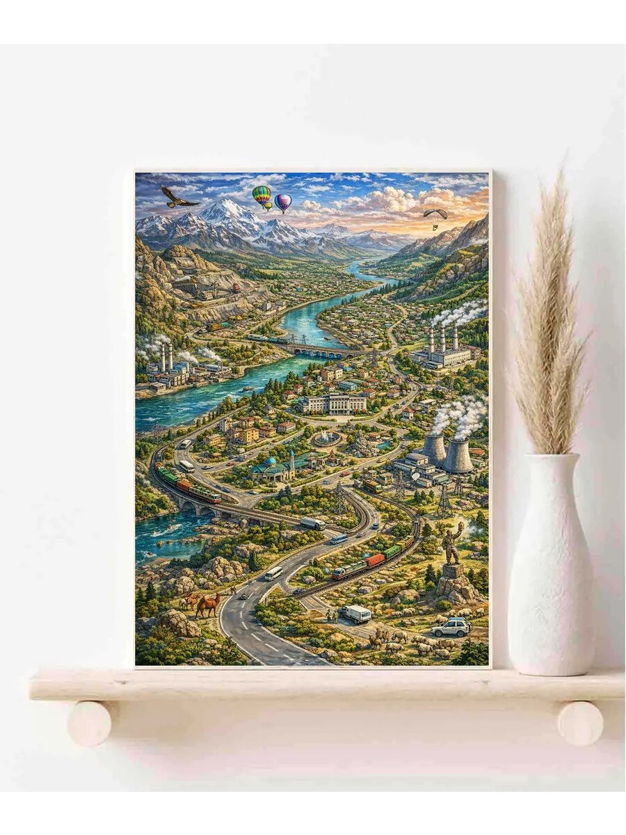 Таш-Кумыр, Кыргызстан, Fantasy Map, Карта, Плакат 30x42см