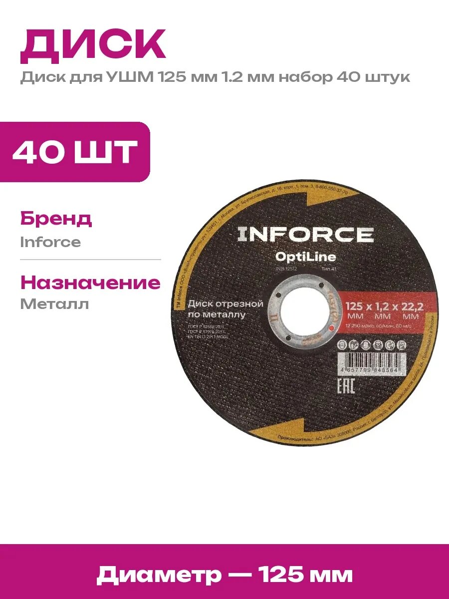 Диск отрезной по металлу 125 1.2 мм набор 40 штук