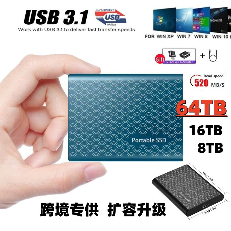 Портативный SSD внешний жесткий диск USB 3.1 2ТБ красный высокоскоростное хранение для ноутбука и ПК