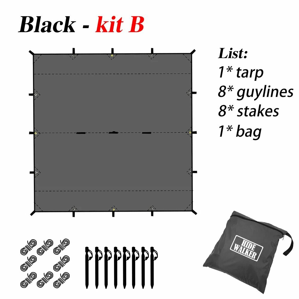HIDE WALKER Черный Водонепроницаемый Тент 3х3 м Черный, 3*4M, black-kit B