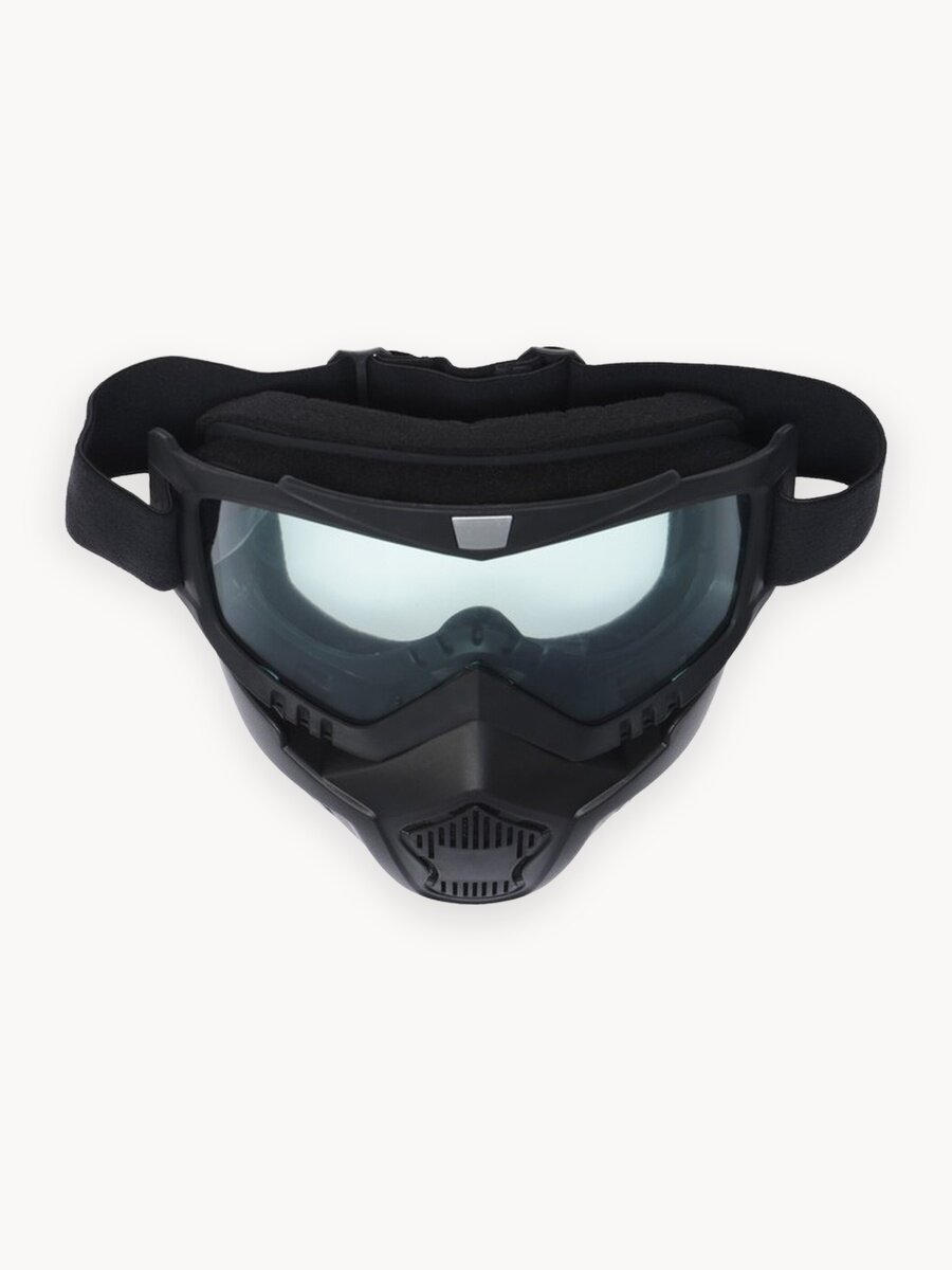 Очки-маска для езды на мототехнике, разборные, стекло прозрачное, черные