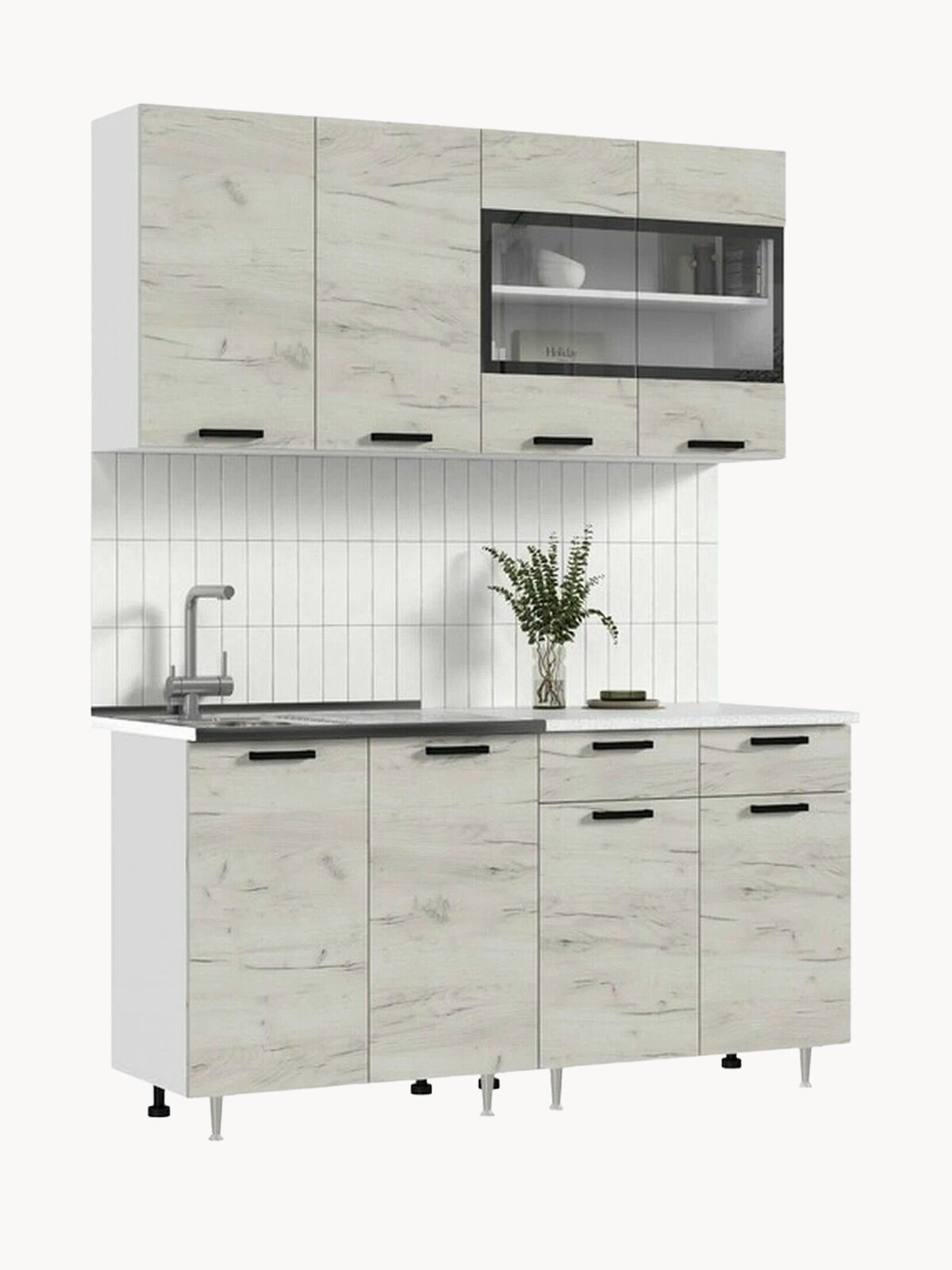 Кухонный гарнитур 1,6м Рио NEW дуб крафт белый, белый со столешницей, МИФ