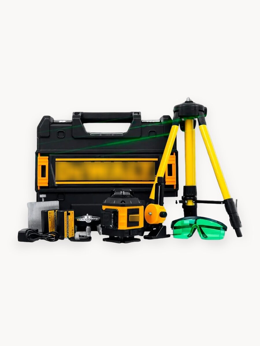 Строительный лазерный уровень нивелир зеленый луч, 16 линий 4D технология, в кейсе