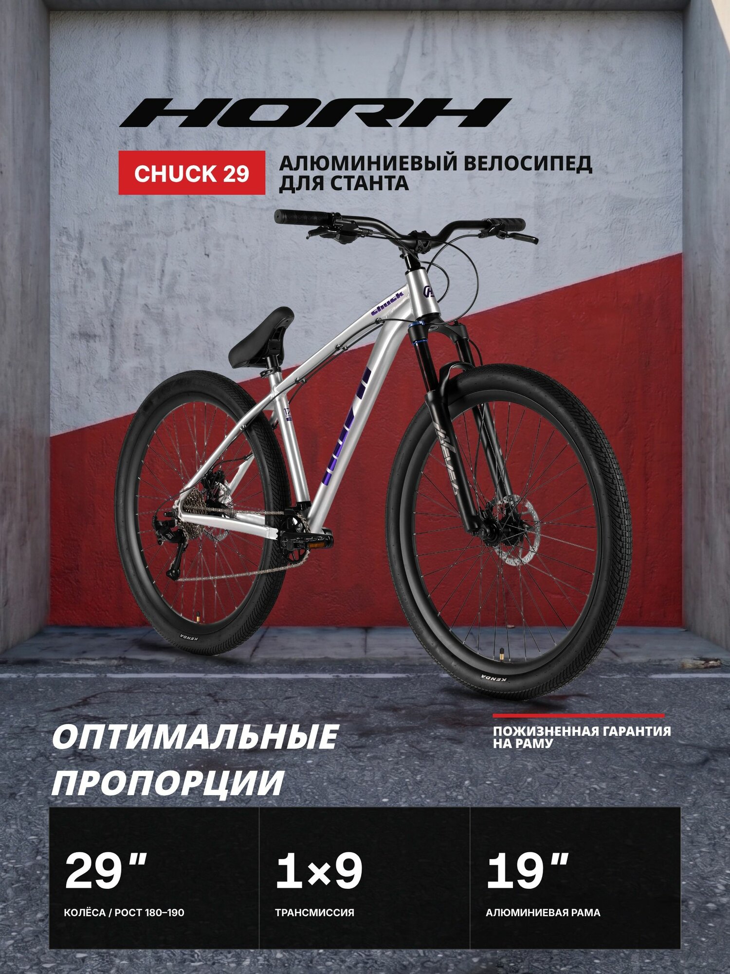 Велосипед для станта HORH CHUCK 29 серебристый, мужской