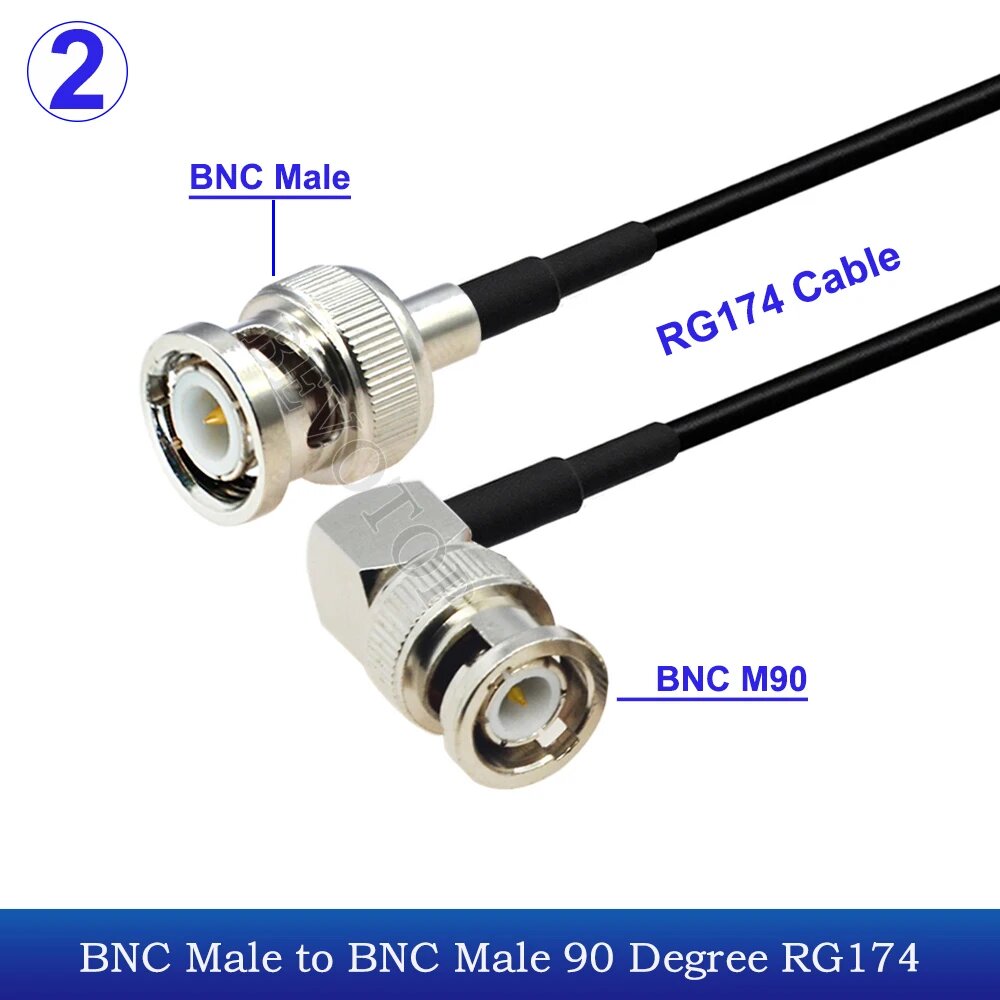 BEVOTOP RG-174 BNC штекер-BNC кабель 50 Ом 2M, BNC M to BNC M90