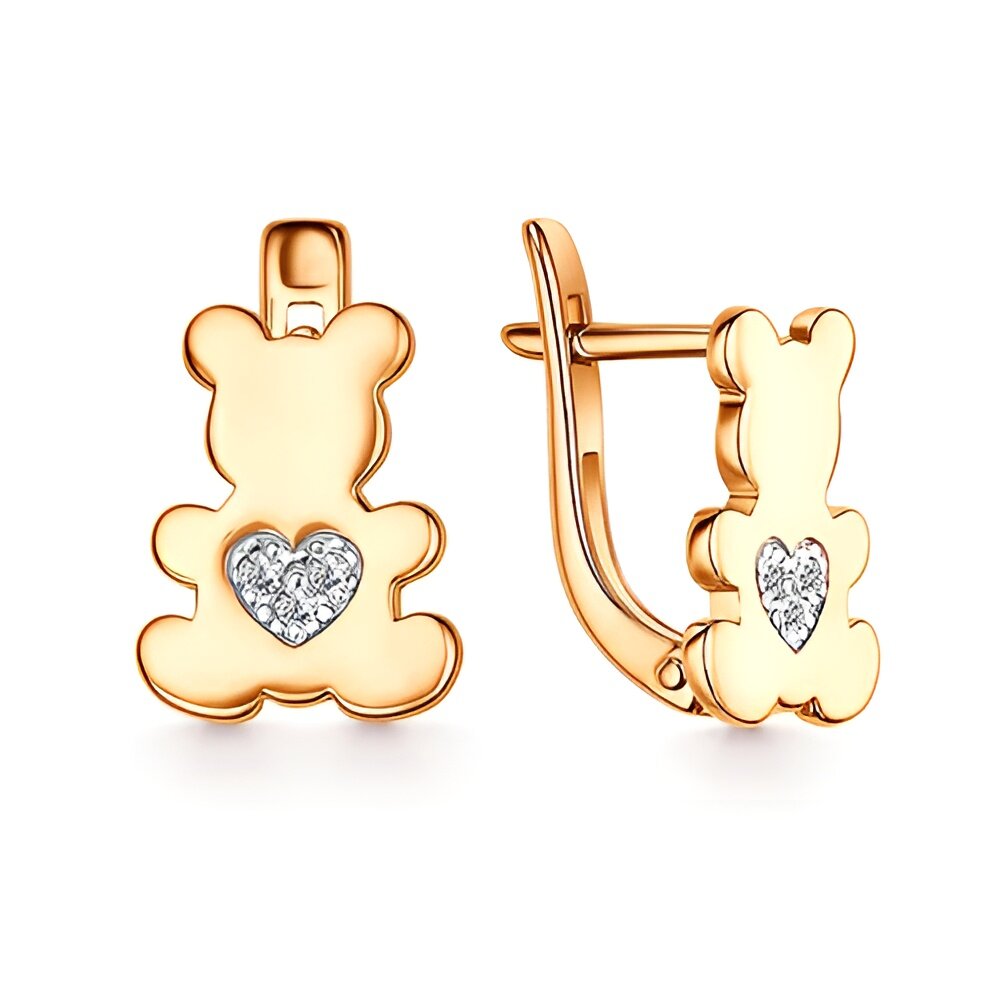 Серьги, золото, 585 проба, фианит