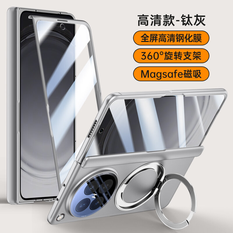 Чехол Для OPPO Find N6/Оппо Финд N6, soft touch, чехол-кардиомонитор, стекло, поликарбонат (PC), защита камеры, ударопрочный, встроенная подставка, усиленные углы, OPPO, OPPO Find N6, gray,
