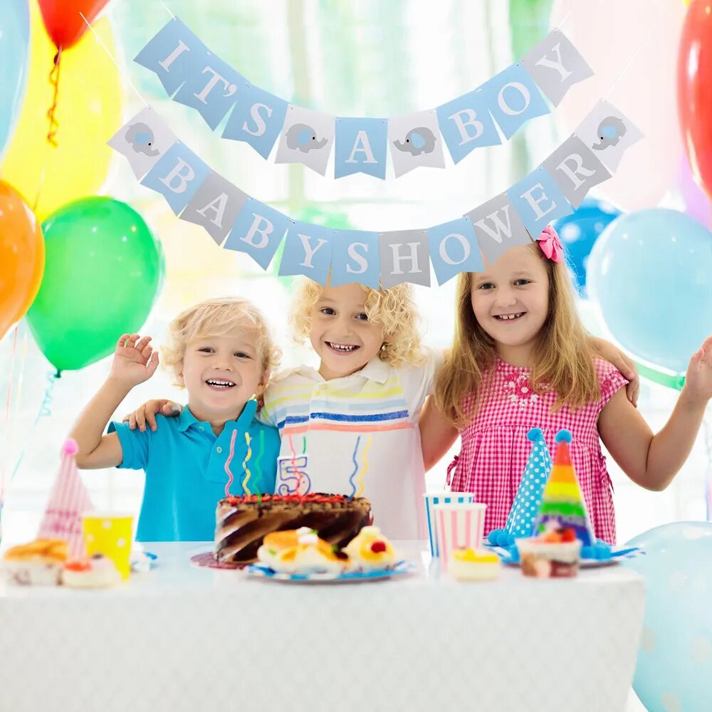 Баннеры Слоники Для Мальчиков, 1 Комплект, Голубой, Бумажные, Для Украшения И Фотосъемки