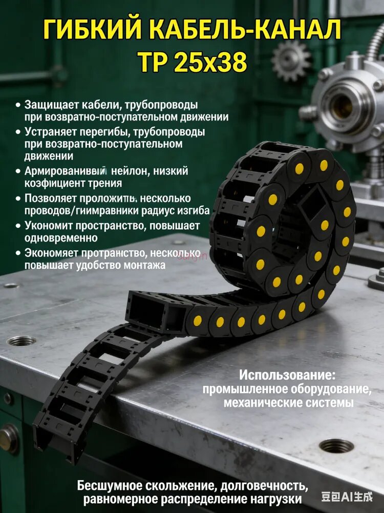 Гибкий кабельный канал TP 25x38 армированный нейлон кабелеукладчик для станка и гидравлики защита проводов и труб