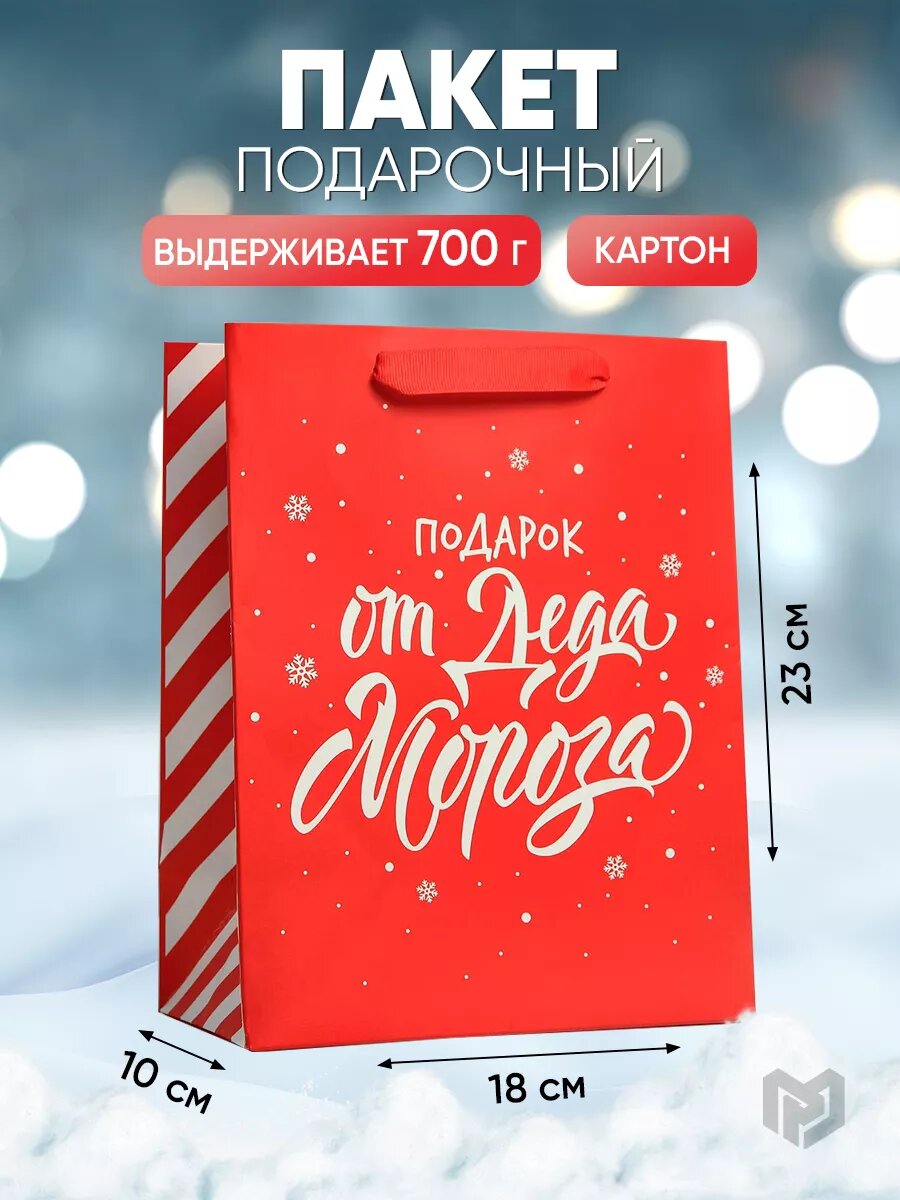 Подарочный пакет «Подарок от Деда Мороза», MS 18 х 23 х 10 см, красный, для упаковки подарка на Новый год