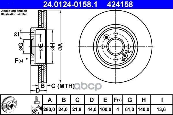 24.0124-0158.1 диск тормозной передний! Renault Clio/Megane/Laguna 1.6-2.0/1.9D 96> Ate арт. 24012401581