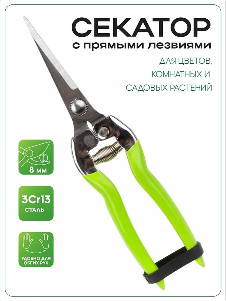 Секатор садовый с прямыми лезвиями, ножницы для цветов L20 см Длина, мм: 210