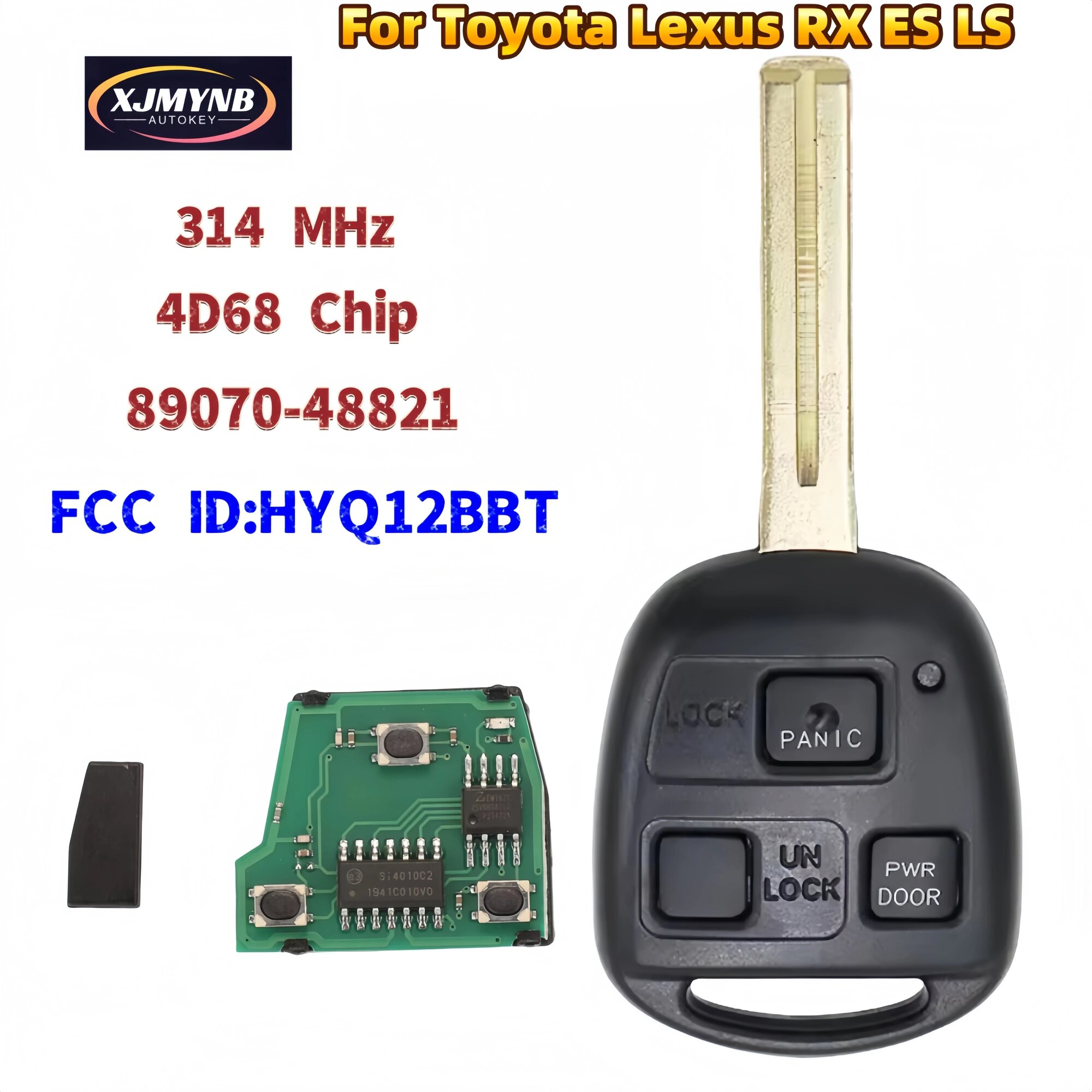 XJMYNB HYQ12BBT Дистанционный ключ от автомобиля для Lexus RX330 RX350 RX400h FOB TOY48 Blade 3 кнопки 314,42 МГц 4D68 Чип Артикул: 89070-48821