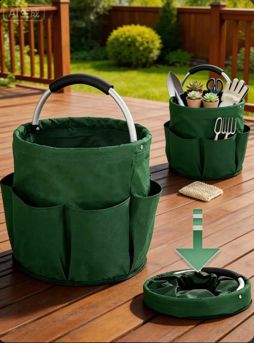 Складная корзина для уборки с карманами Портативный органайзер для чистящих средств, садовых инструментоввысота 28 см.