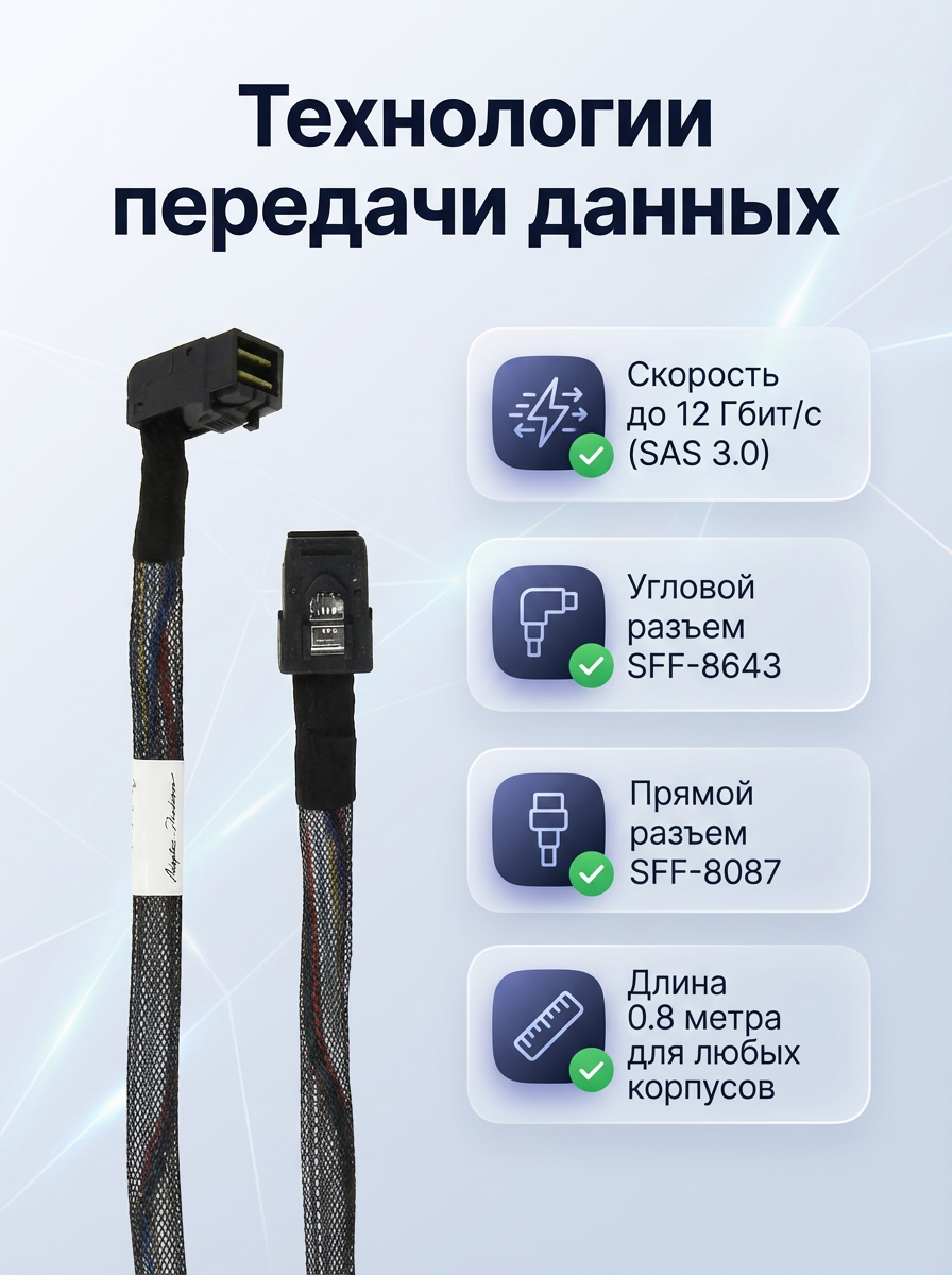 Adaptec Microsemi MiniSAS HD SFF-8643 на MiniSAS SFF 8087 длина 0,8м SFF 8643 угловой 2280200-R CBL-00127-01-A-R