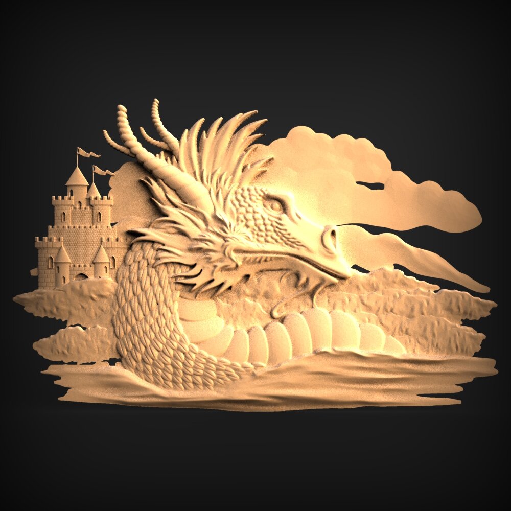 STL модель 3D для ЧПУ - барельеф дракон В облаках китайский символ мудрости AS-063