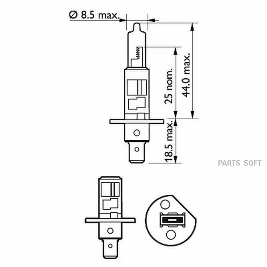 Лампа галогенная H1 12V 55W "PHILIPS" VisionPlus (+60%) (2 шт.) PHILIPS 12258VPS2 | цена за 1 шт