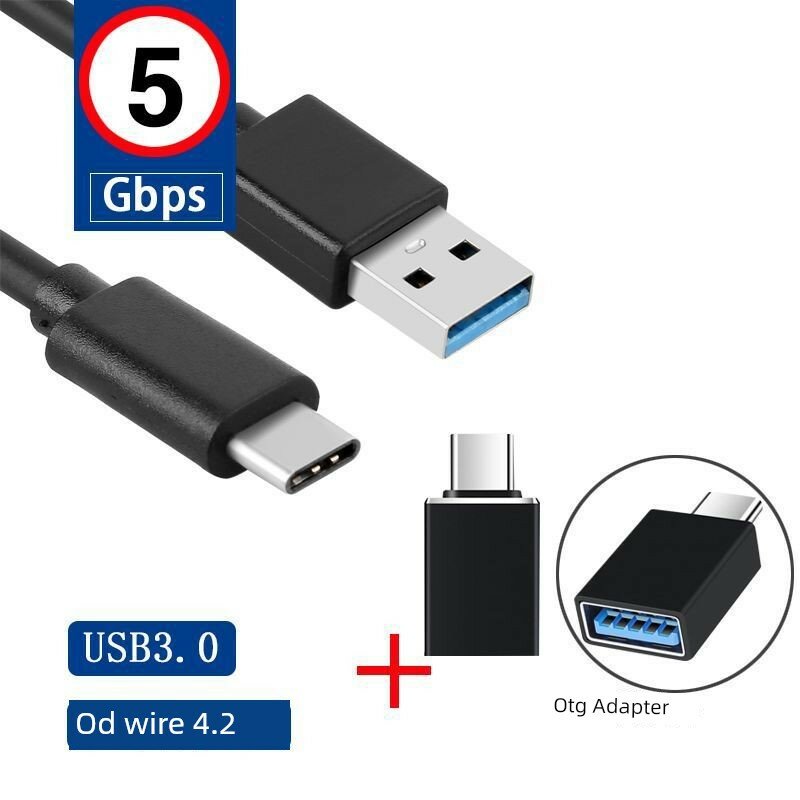Оригинальный кабель USB-C к USB-C для внешних дисков Western Digital и Seagate, 1 м с съемным OTG (Черный)