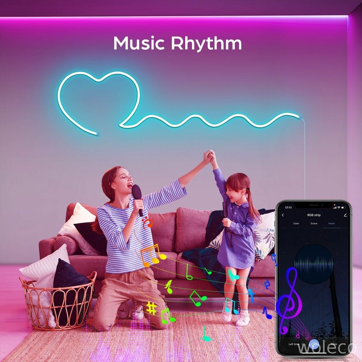 5 В RGB неоновая лента (6MMX12MM) + USB 5 В TUYA WIFI RGB контроллер (с кнопками)