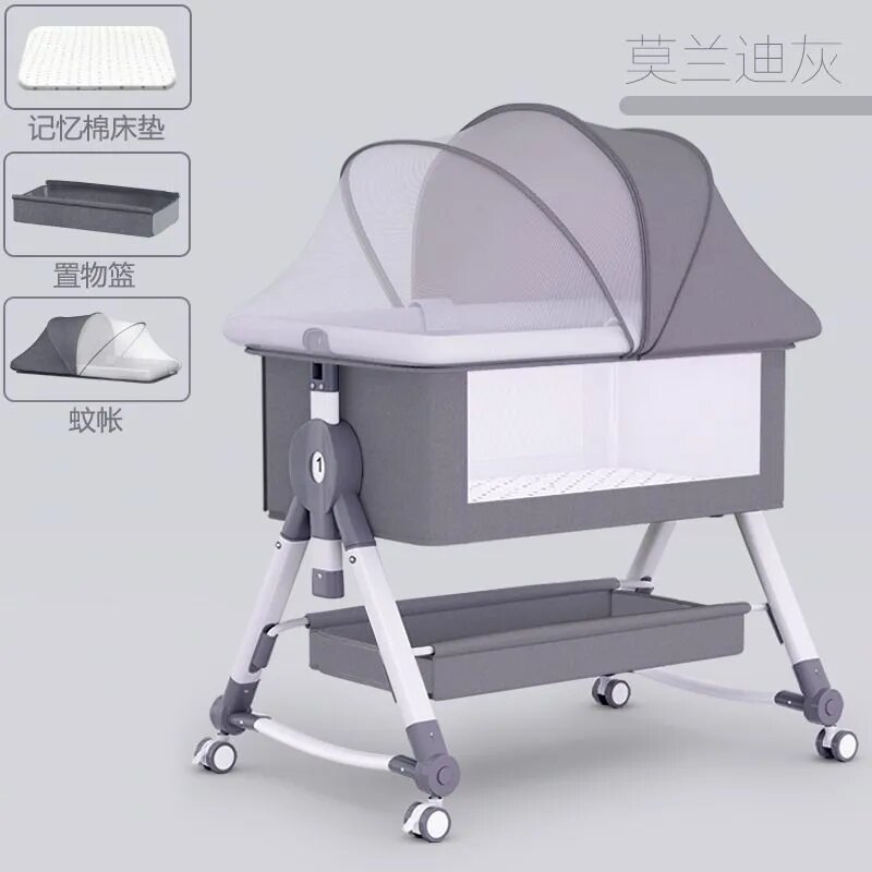 Колыбель металлическая с матрасом, 57х91х74см, маятник поперечный, белый/серый