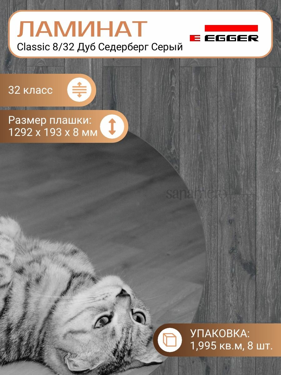 Ламинат Egger 8 мм 32 Classic Дуб Седерберг Серый EPL215, 1292 х 193 мм, 8 шт/уп, 1,995 м2/уп.