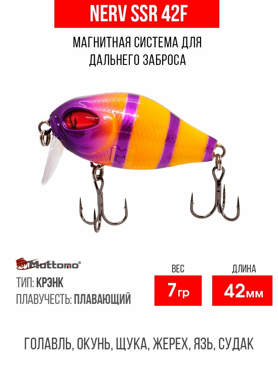 Воблер для рыбалки Mottomo Nerv SSR 42F 7g крэнк плавающий для спиннинга. Приманка на щуку форель окуня жереха голавля