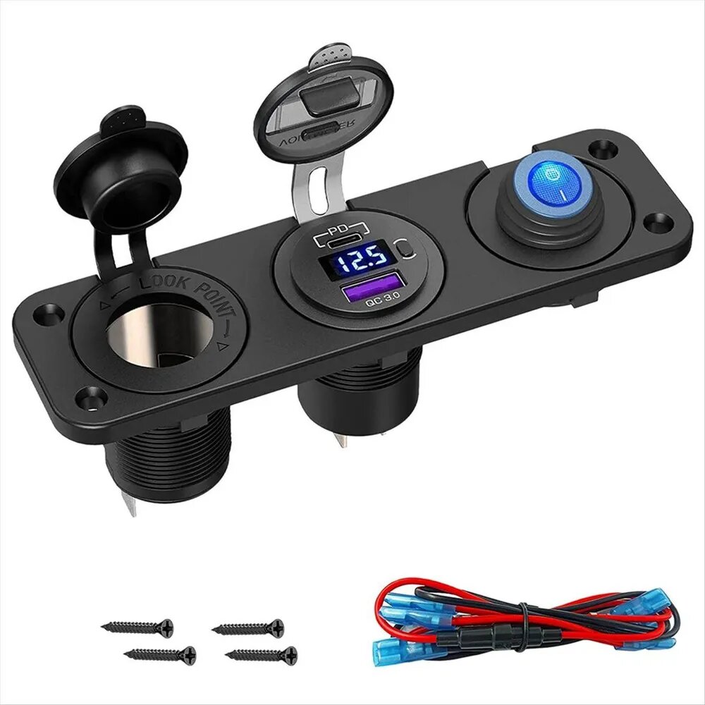 PD3.0 и QC3.0 Автомобильное зарядное устройство USB/панель прикуривателя 12 В/24 В, 200 Вт, розетка с переключателем для автомобиля, лодки, автофургона, грузовика