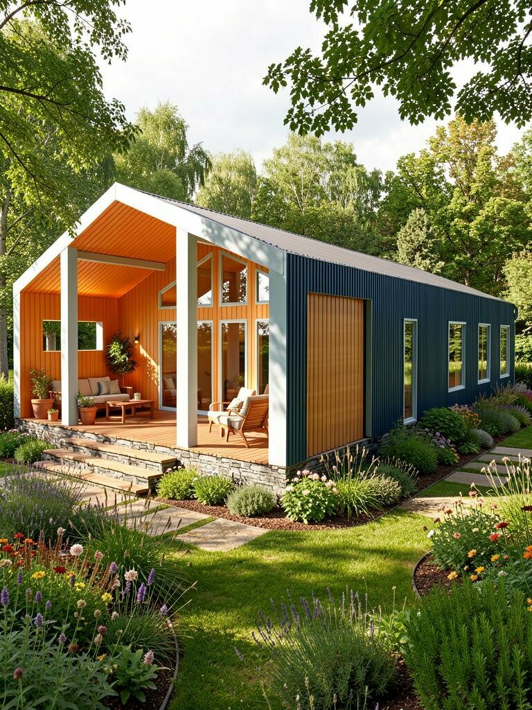 Проект одноэтажного каркасного дом с сауной, кухней-гостиной со вторым светом и террасой 16,70х7,18 м