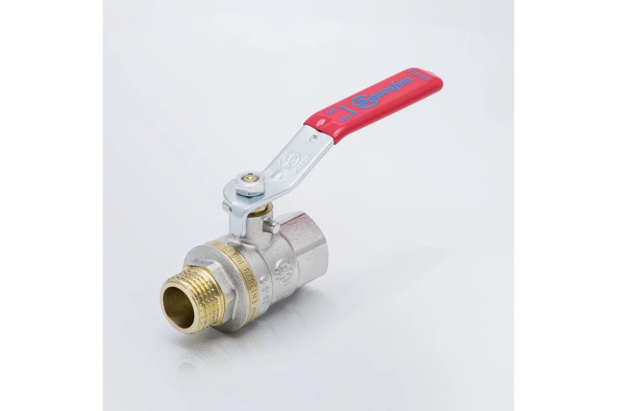 Кран шаровой Aquasfera 1003 Euro Ду40 никелированная латунь полнопроходной рычаг, номинальное давление 16 бар, температура до 150 °C, цвет флажка красный