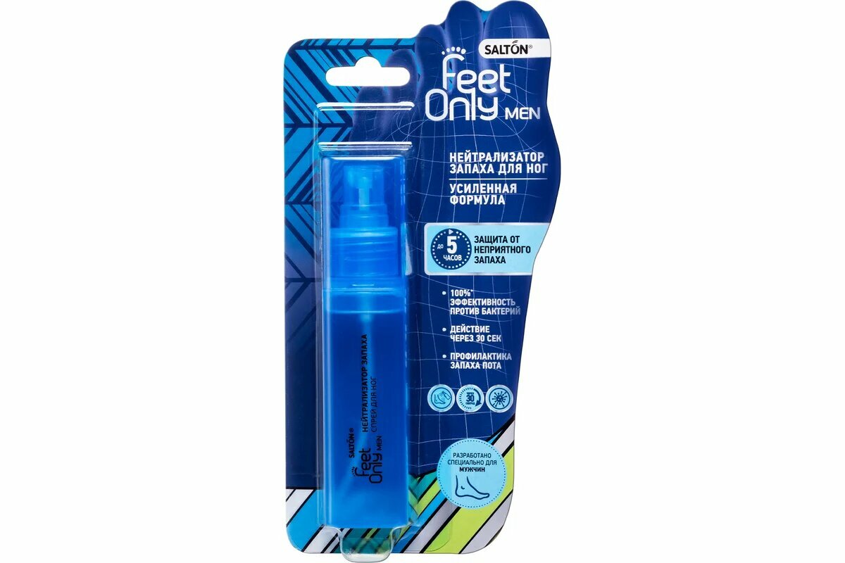 Нейтрализатор запаха для ног мужской Salton Feet Only Men спрей 60 мл, антибактериальный, защита от потоотделения и свежесть до 5 часов