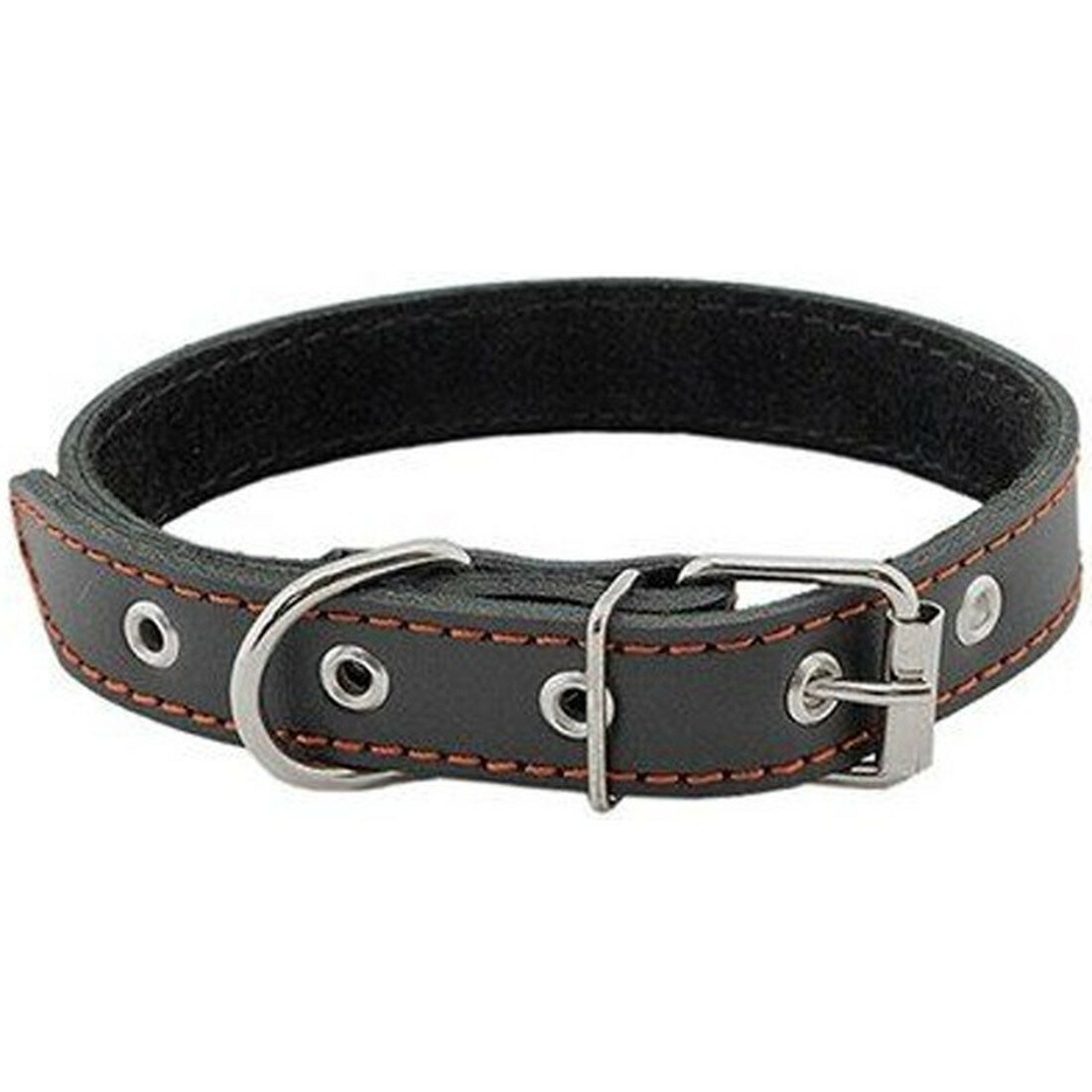 HOMEPET ошейник для собак кожаный простой двойной простроченный двухслойный 49-61 см, Черный