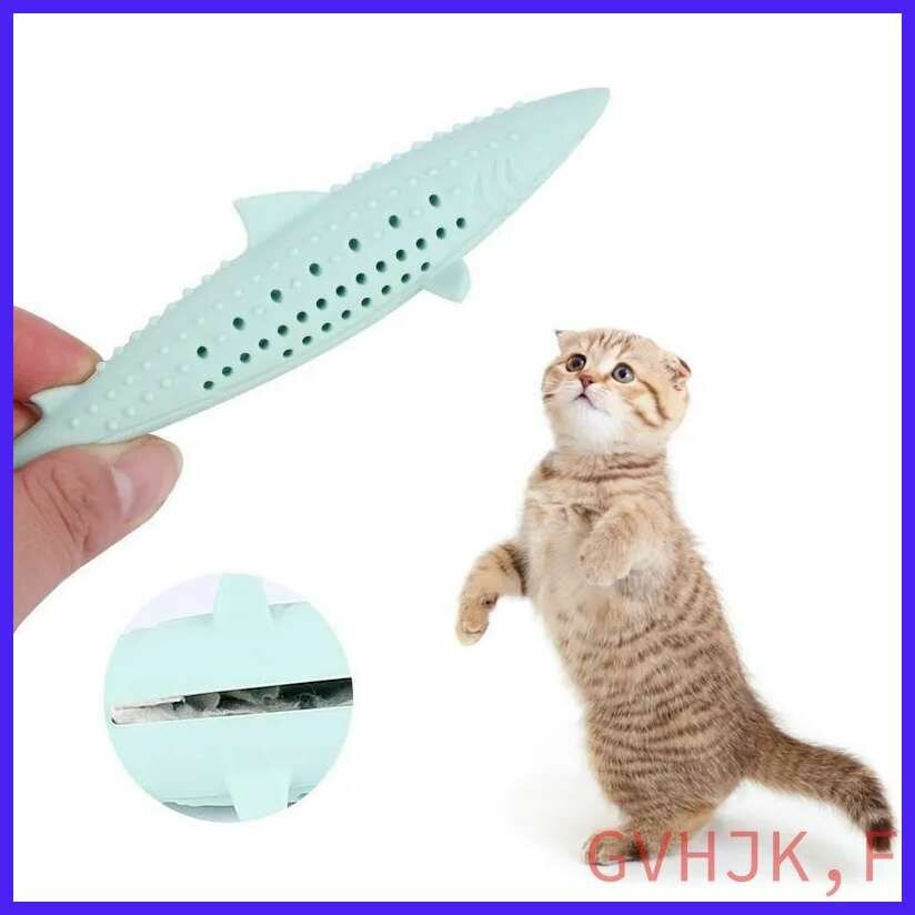 Игрушка для чистки зубов котят и взрослых кошек с кошачьей мятой, силиконовая зубная щетка рыба