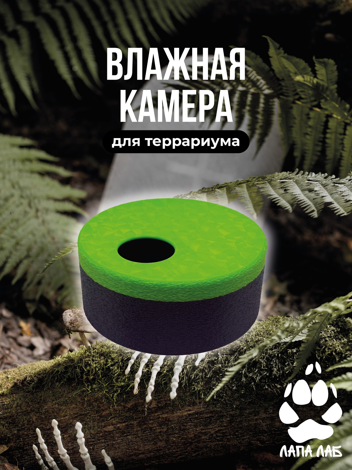 Влажная камера для террариума, рептилий, змеи. Цвет черный-лайм.
