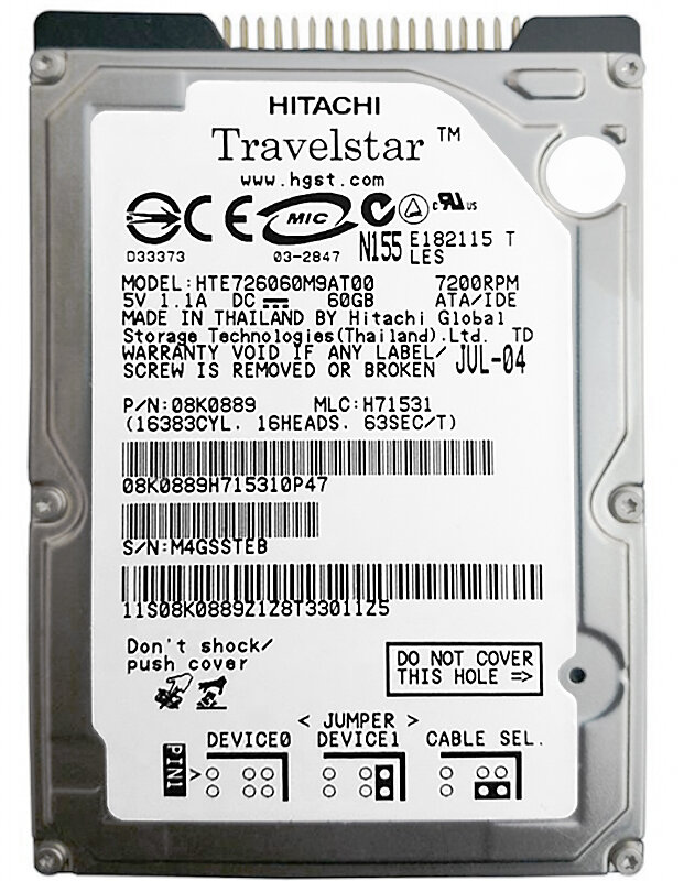 Жесткий диск Hitachi HTE726060M9AT00 60Gb 7200 IDE 2,5" HDD