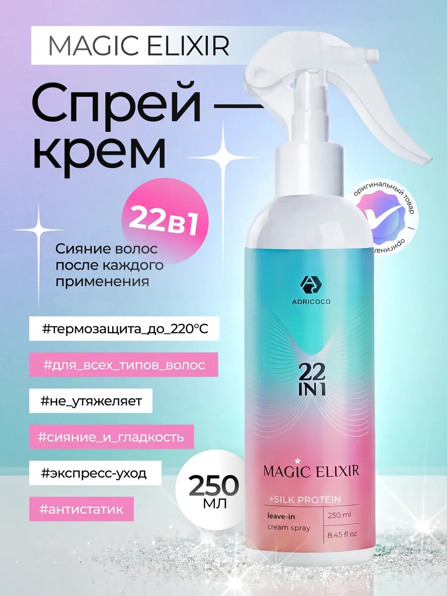 Крем-спрей для волос Adricoco Magic Elixir 22 в 1, термозащита, для всех типов волос, 250 мл