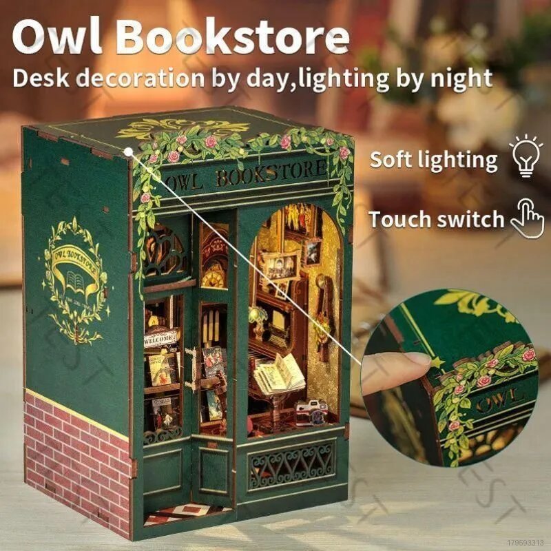 Cutebee Сборная модель дома Owl Bookstore 1/100 из ABS пластика с подсветкой, 88 деталей для сборки — фото 1