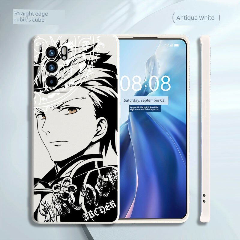 Чехол из жидкого силикона для iQOO 12 Pro, античный белый с персонажем Сэйбера