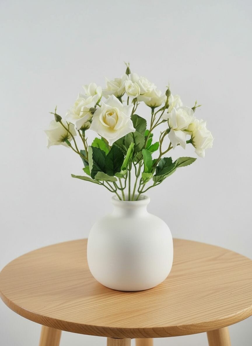 Искусственный букет чайных роз мини. Набор 1 букет. Цвет бело кремовый