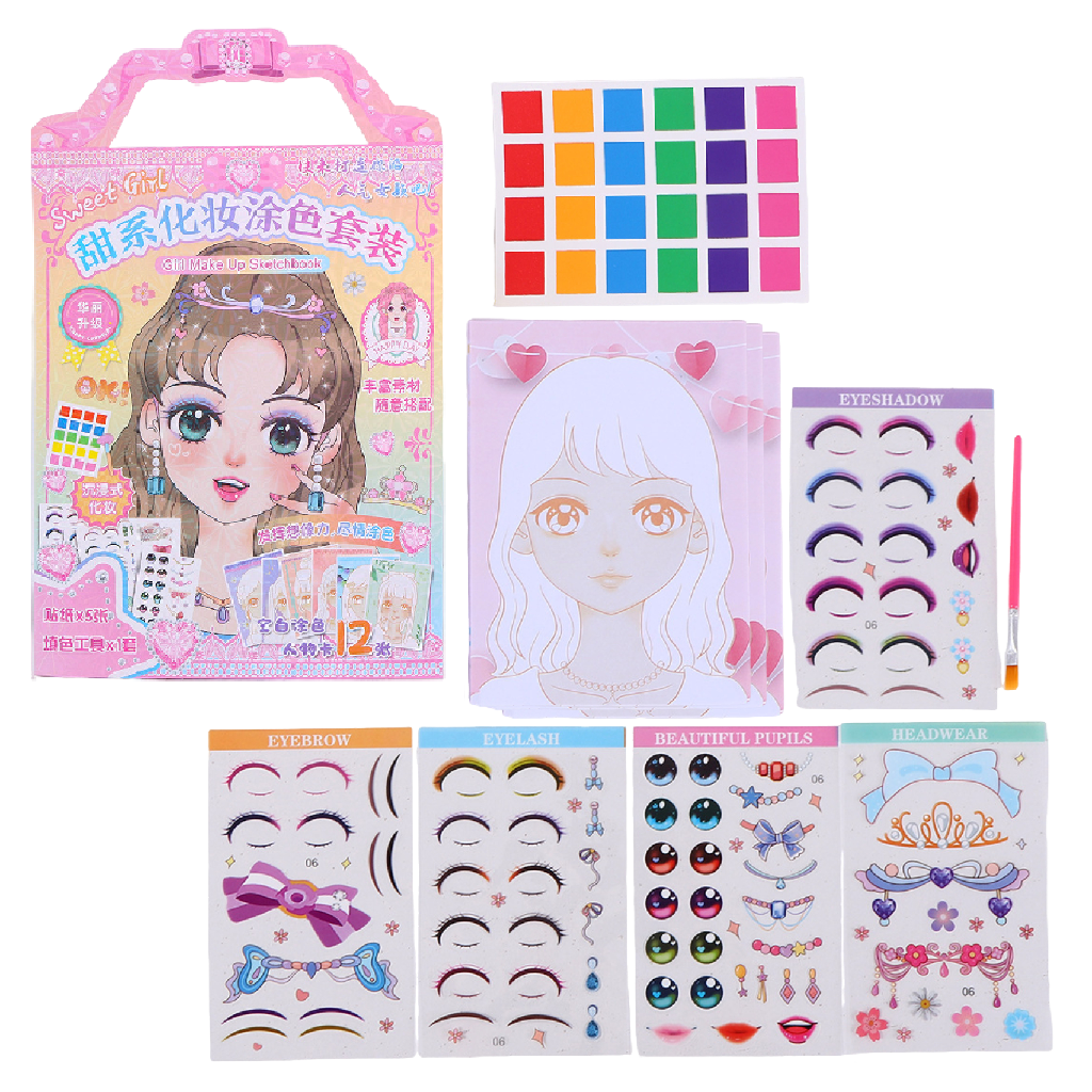 Детский Набор Для Творчества С Акварелью: 12 Раскрасок, 5 Листов 3D Наклеек, Безопасные Материалы - Развивающий Набор Для Рисования, Компактный Дизайн Для Путешествий Для Девочек От 3 Лет