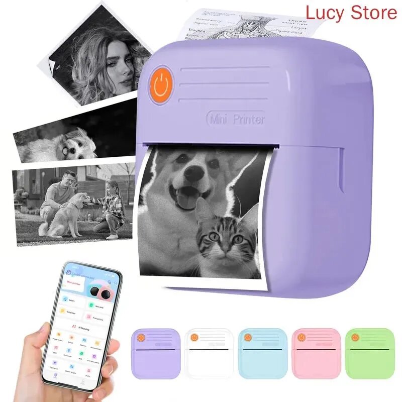 Мини-принтер термо для наклеек, Монохромный, Bluetooth, портативный