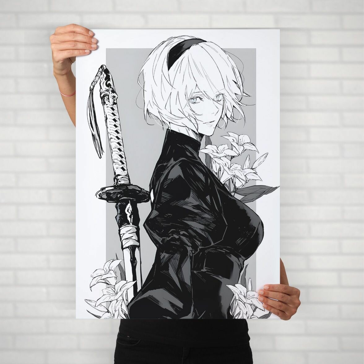 Плакат на стену для интерьера Ниер Автомата (2B - 3) - Постер по игре NieR Automata формата А1 (60x84 см)