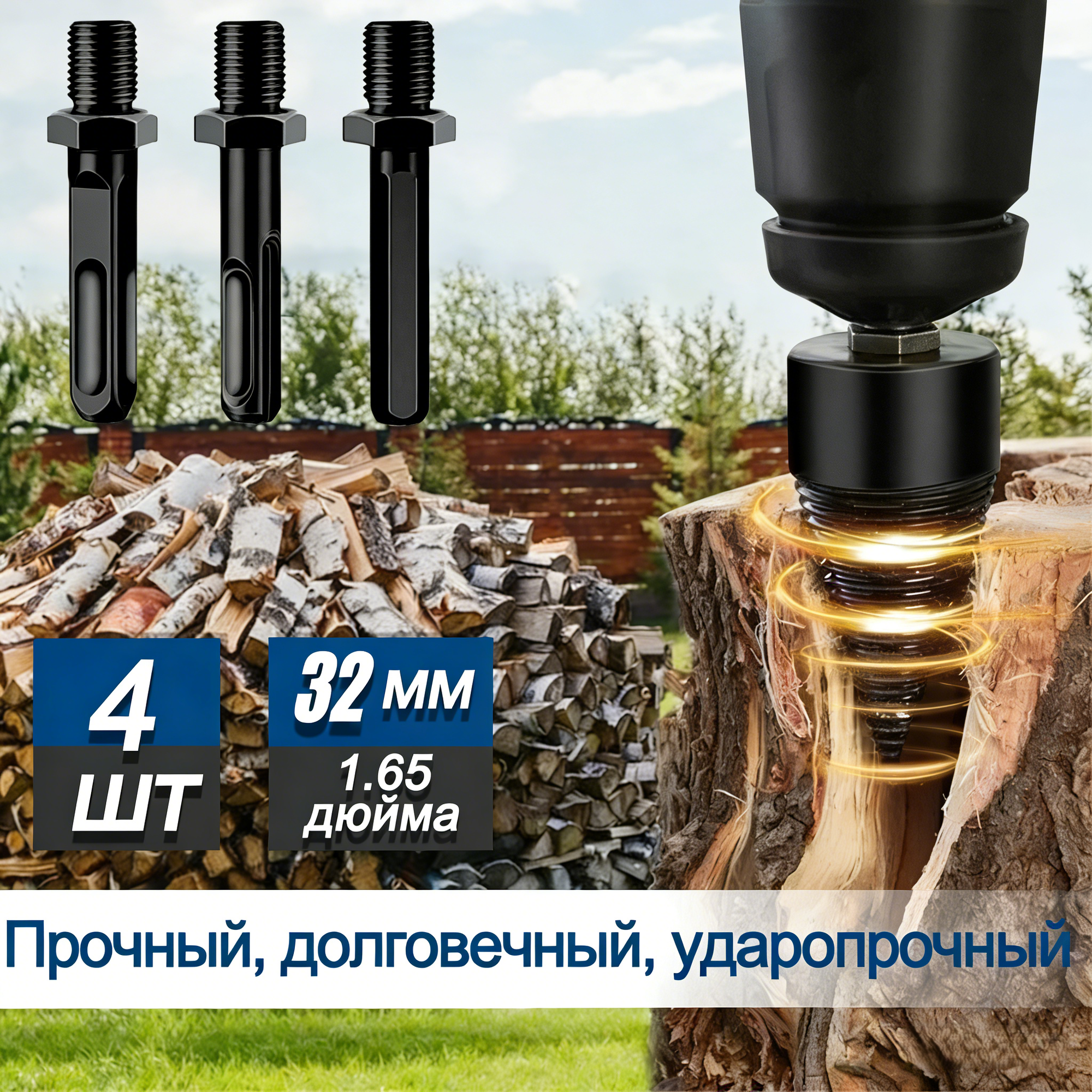 Дровокол ручной, сверло из легированной стали, 3 соединительных стержня, удобный в использовании