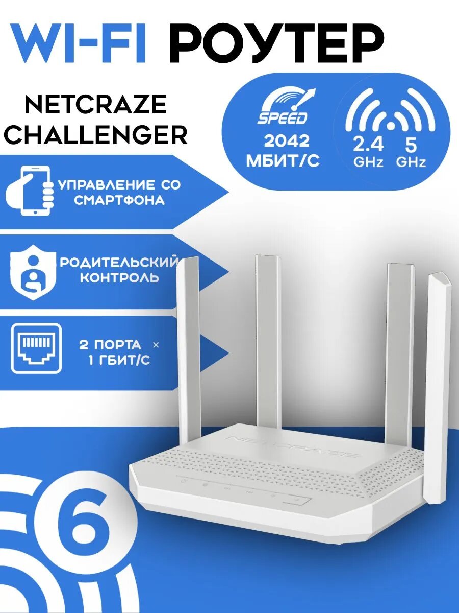 Wi-Fi Роутер Netcraze Challenger (NC-3910) с двухдиапазонным Mesh Wi-Fi 6 AX3000