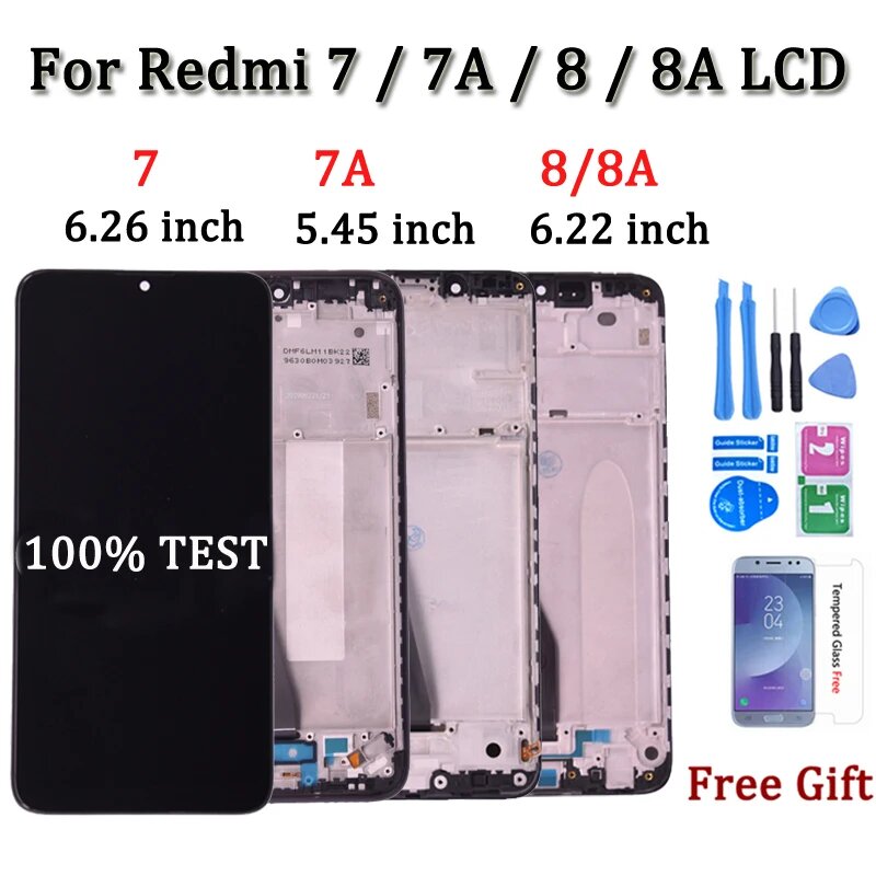 ЖК-дисплей для Xiaomi Redmi 7/7A/8/8A, черный, рамка
