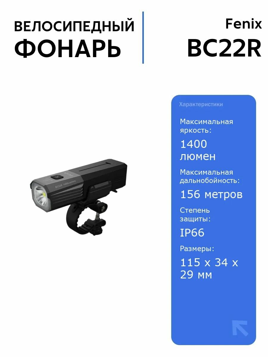 Велосипедный фонарь Fenix BC22R 1400 люмен, с антибликовой конструкцией и креплением, идеален для безопасной езды