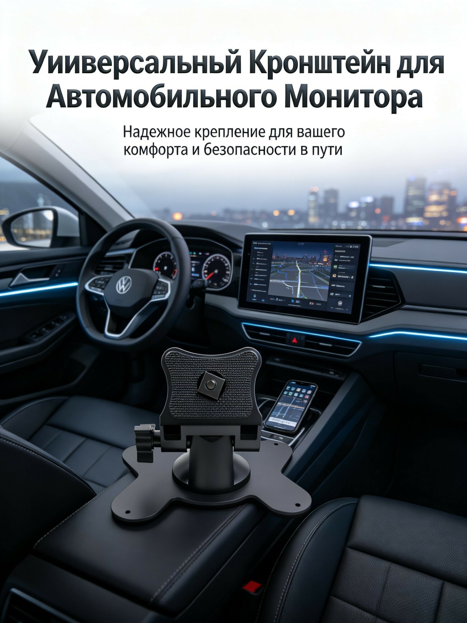 Кронштейн для автомобильного TFT-монитора 7/9 дюймов, регулируемый по вертикали, винтовое крепление из ABS черный для надежной установки