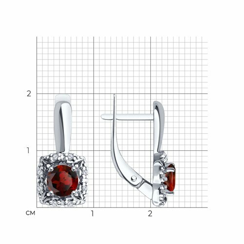 Серьги DIAMD'OR, серебро, 925 проба, родирование, фианит, гранат, длина 1.9 см, , красный — фото 1