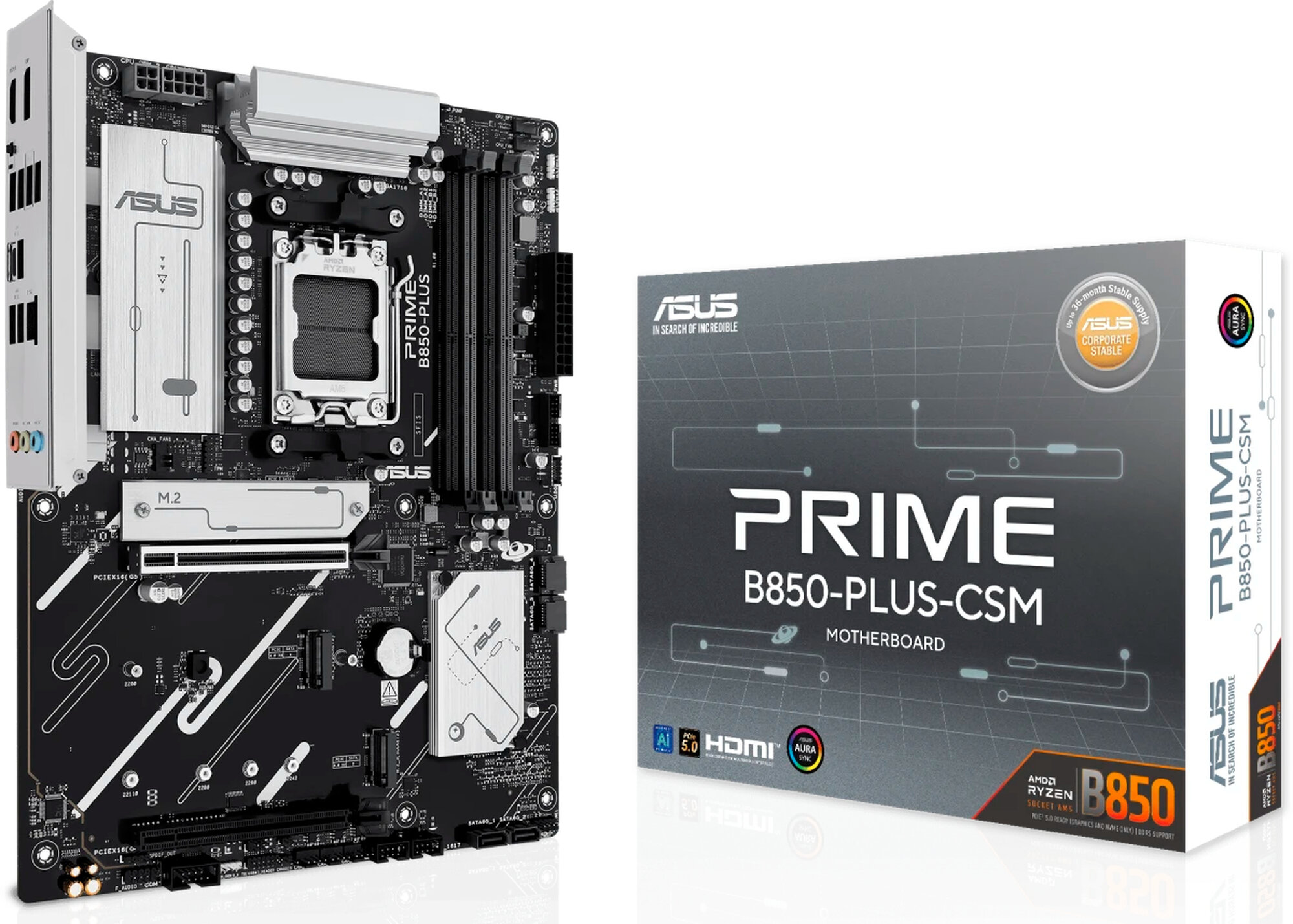 Материнская плата ASUS PRIME B850-PLUS-CSM, AM5/AMD B850/4xDDR5/2xPCI-Ex16/3xM.2/SB/DP/HDMI/ATX (90MB1LC0-M0EAYC)