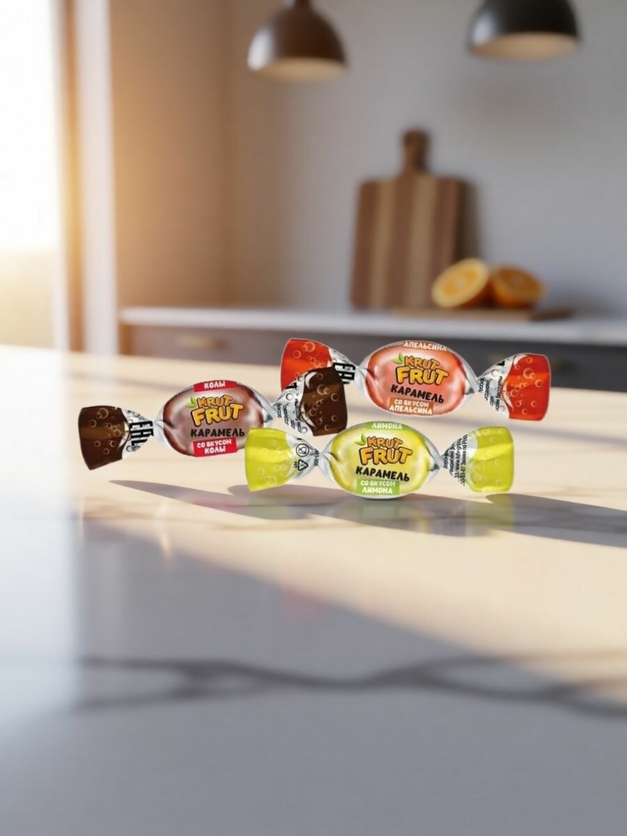 KrutFrut, карамель с шипучей начинкой кола, апельсин, лимон (упаковка 0,5 кг)